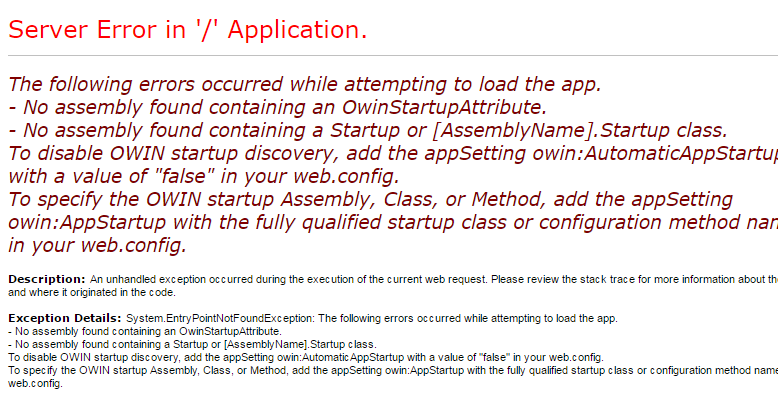 No Assembly Found Containing An Owinstartupattribute
